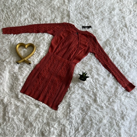 Lulus Dresses Nwt Lulus Snuggly Sensation Rust Red Cable Knit